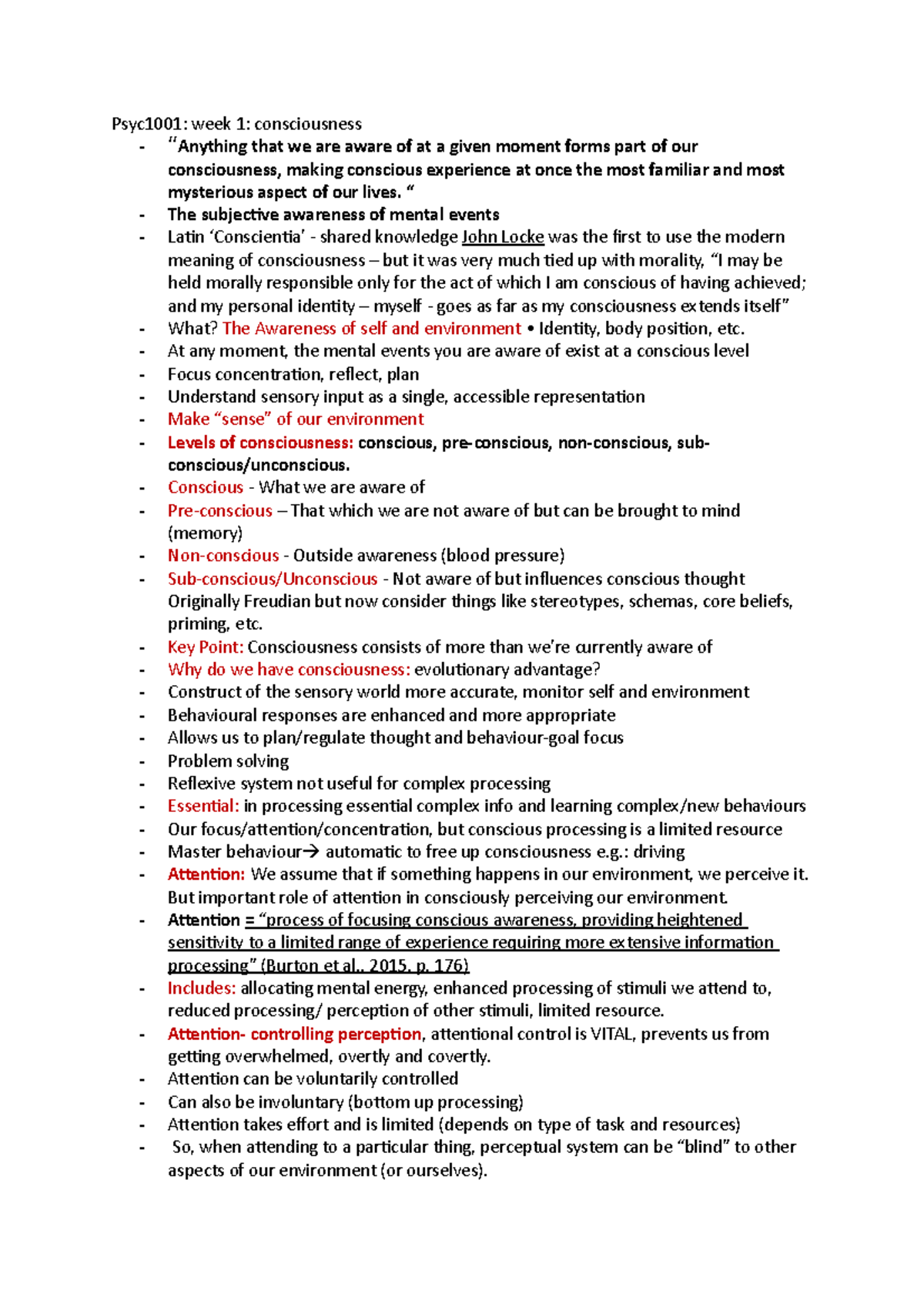 Psyc1001-wk1 - some quick notes on in class and lecture materials from ...