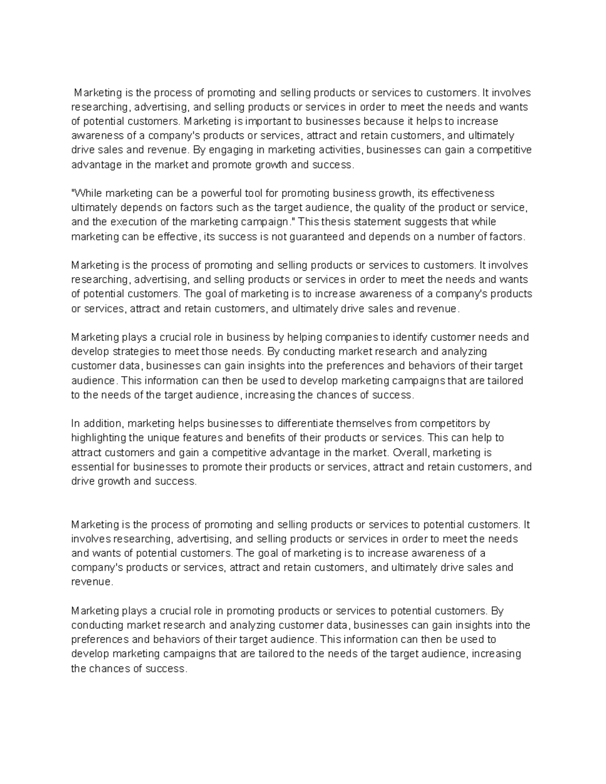 Essay on marketing - Marketing is the process of promoting and selling ...