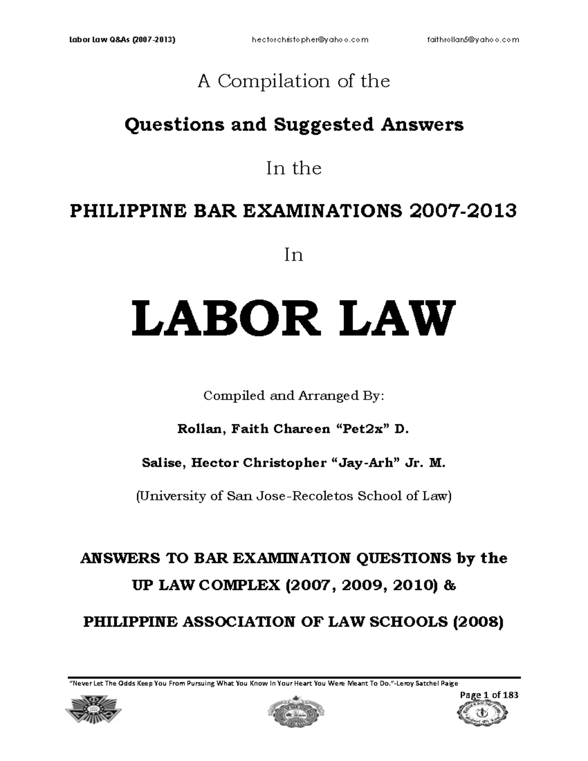 Labor LAW Answers TO BAR Examination QUE Remedial Law UNO Recoletos