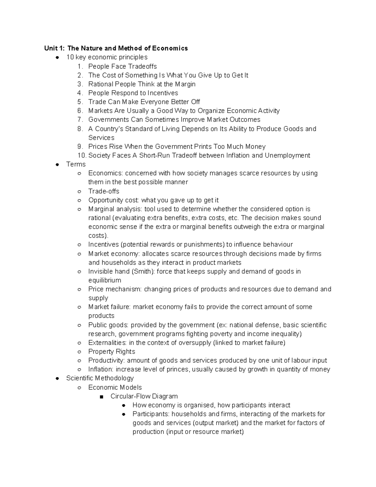 ECON247 - Notes - Unit 1: The Nature and Method of Economics 10 key ...