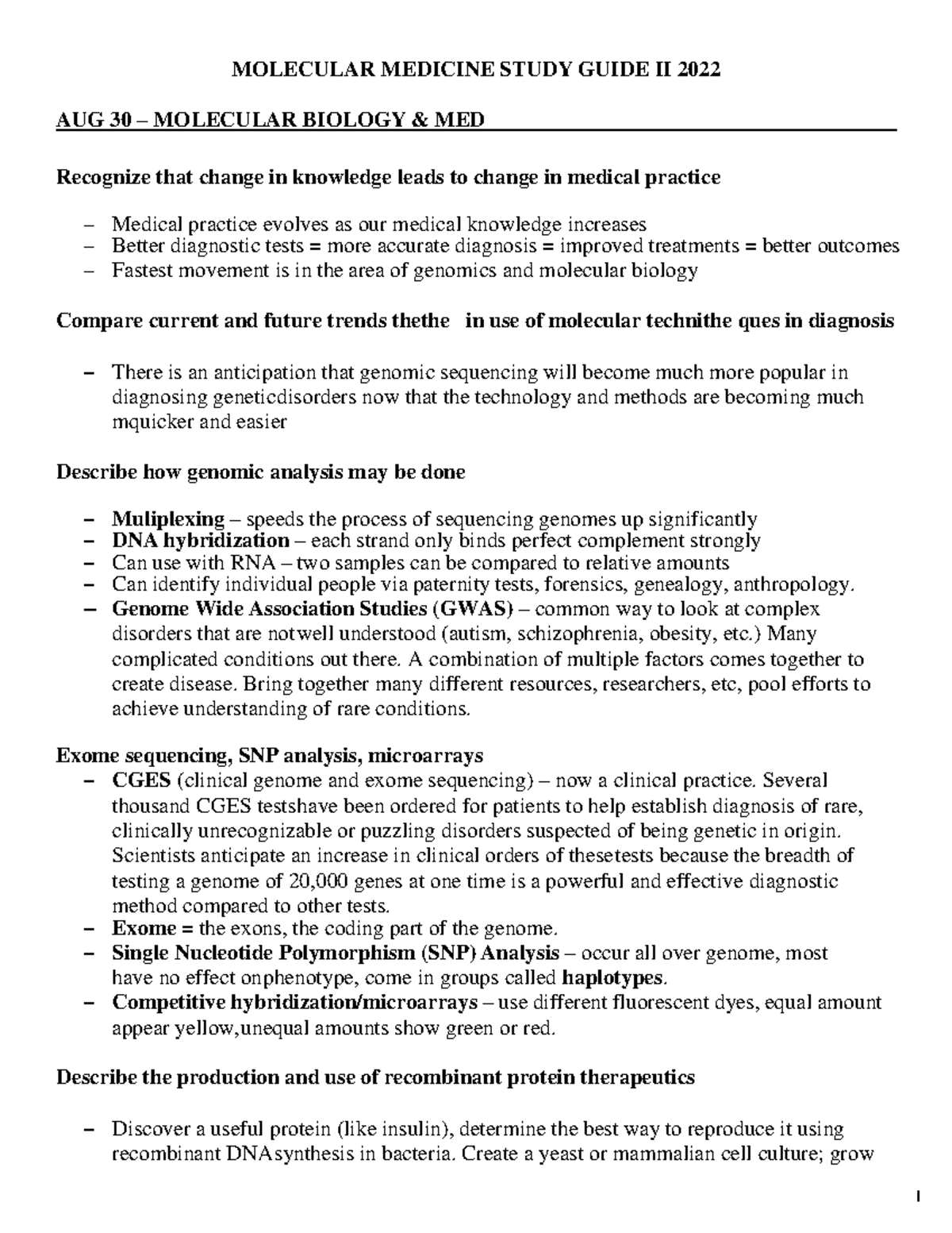 Molecular Medicine Study Guide II 2022 - MOLECULAR MEDICINE STUDY GUIDE ...