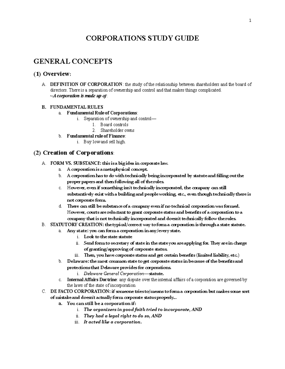 Borden Corporations Spring 2017-DDL - CORPORATIONS STUDY GUIDE GENERAL ...