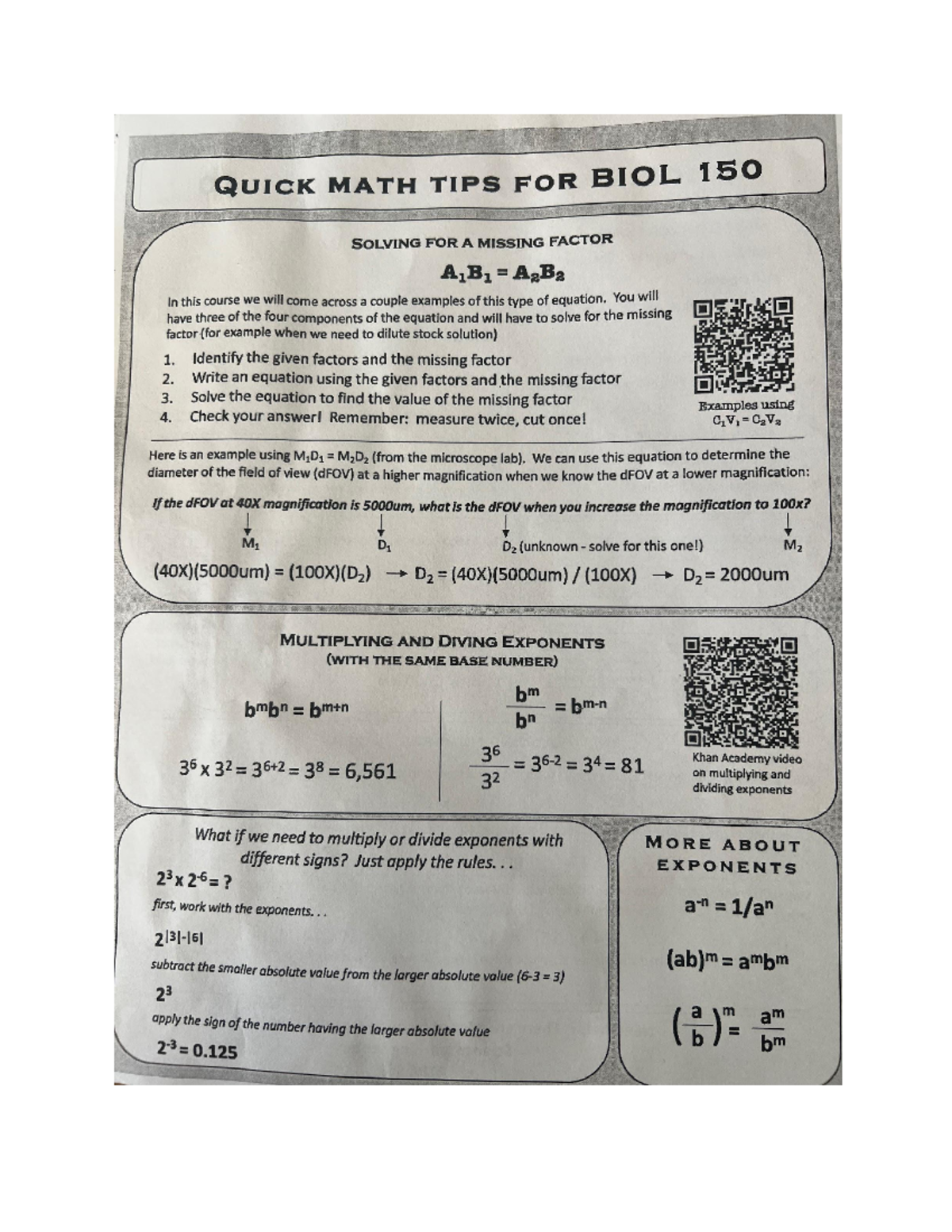 BIO 150 Math tips - Math tips - QUICK TIPS FOR BIOL 150 MATH SOLVING ...