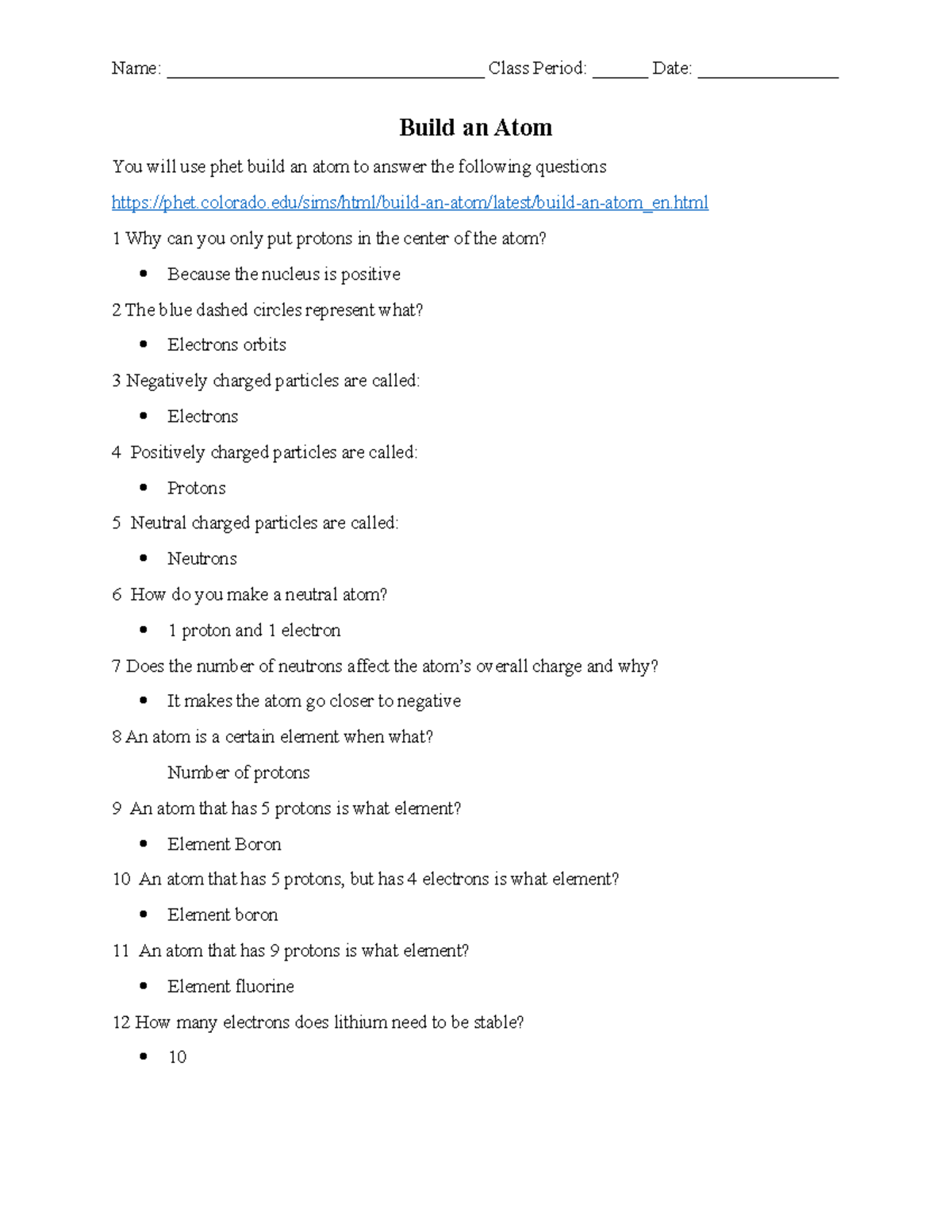 Act Build an Atom - Act DNA - Name ...