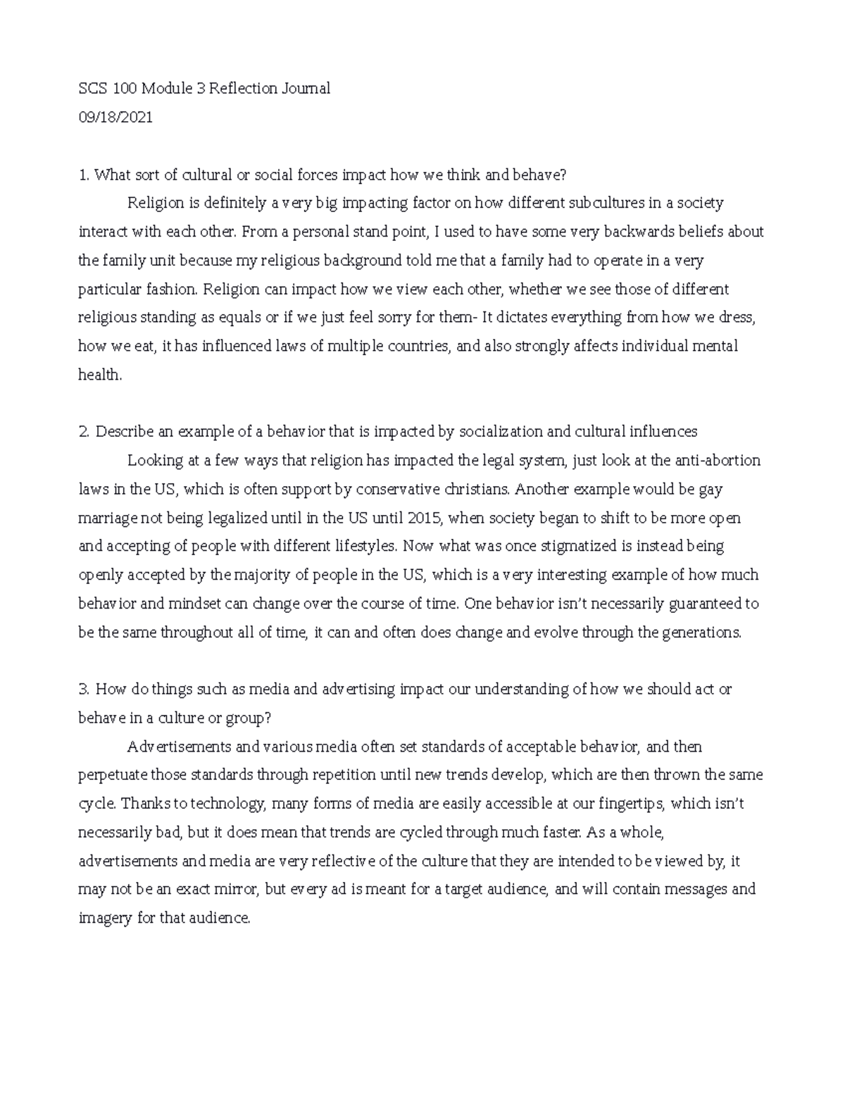 SCS 100 Module 3 Reflection Journal - SCS 100 Module 3 Reflection ...