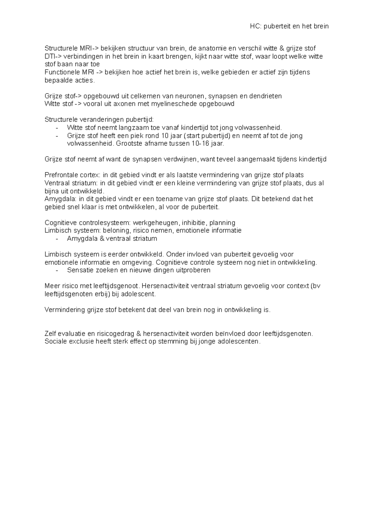 HC- puberteit en het brein - HC: puberteit en het brein Structurele MRI ...