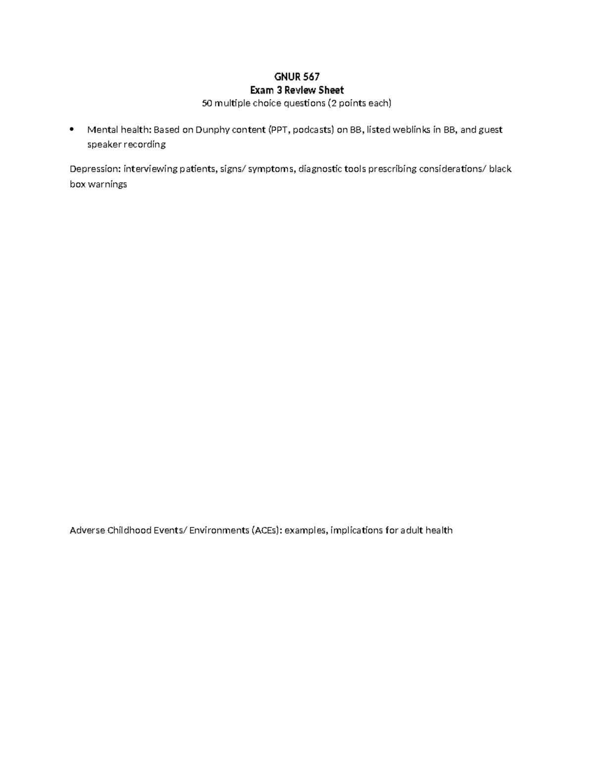 567 - Exam 3 review sheet - GNUR 567 Exam 3 Review Sheet 50 multiple ...