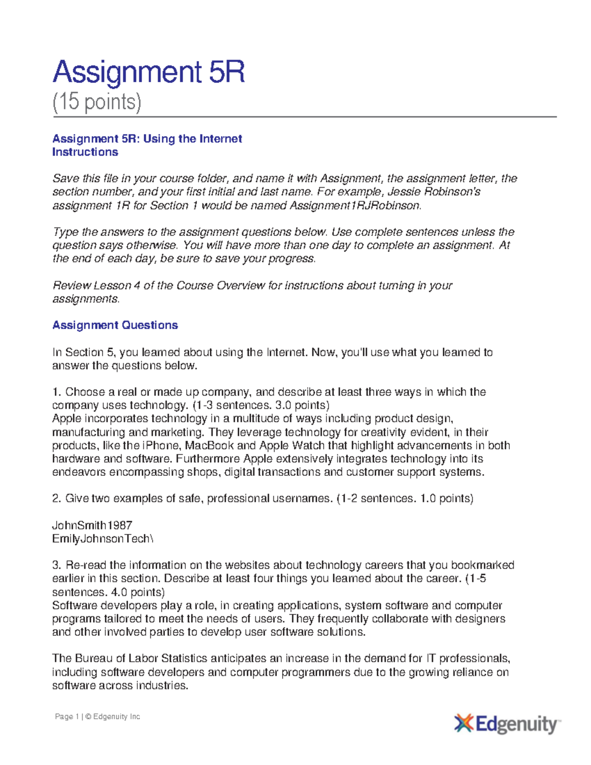 assignment 5jjjjjj - Page 1 | © Edgenuity Inc Assignment 5 R ( 15 ...