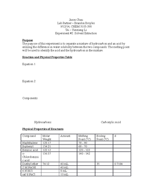 Experiment 4 Lab report - 09.21, CHEM 3105- TA: Experiment 4: The ...