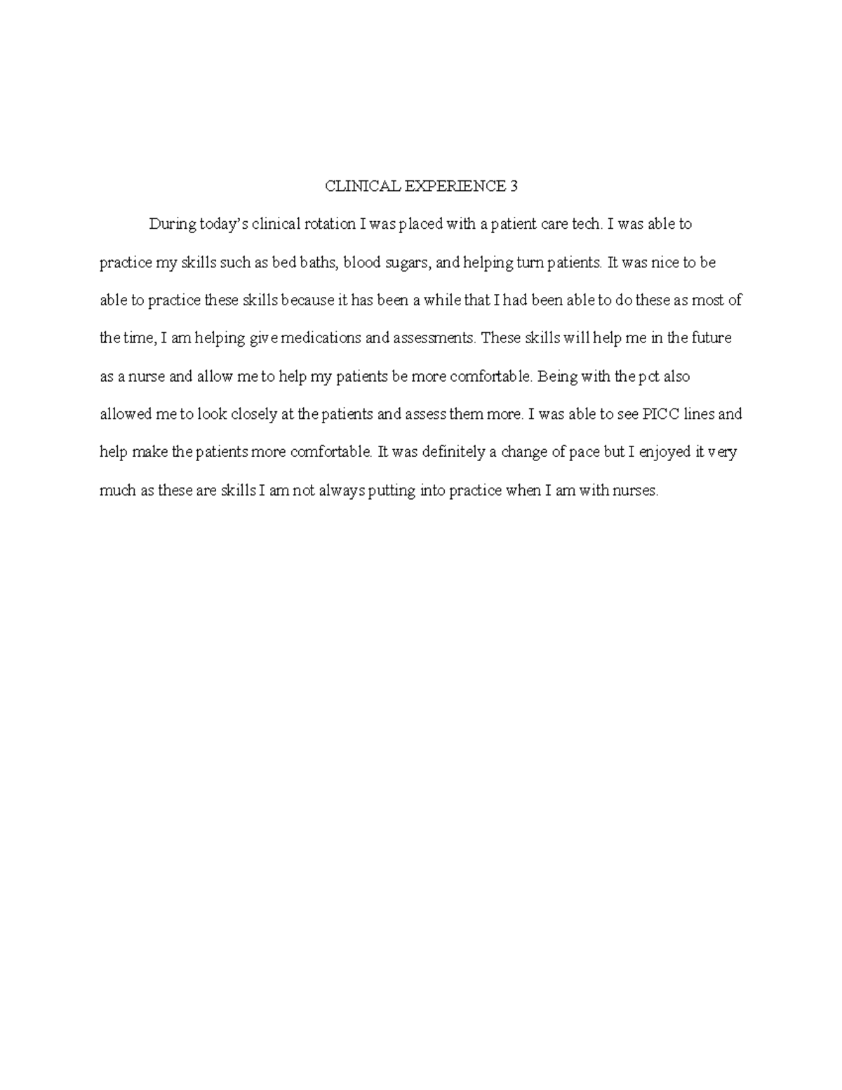 Clincal experience 3 - clinical summary - Adriana Vidal09/06/ NURS481L ...