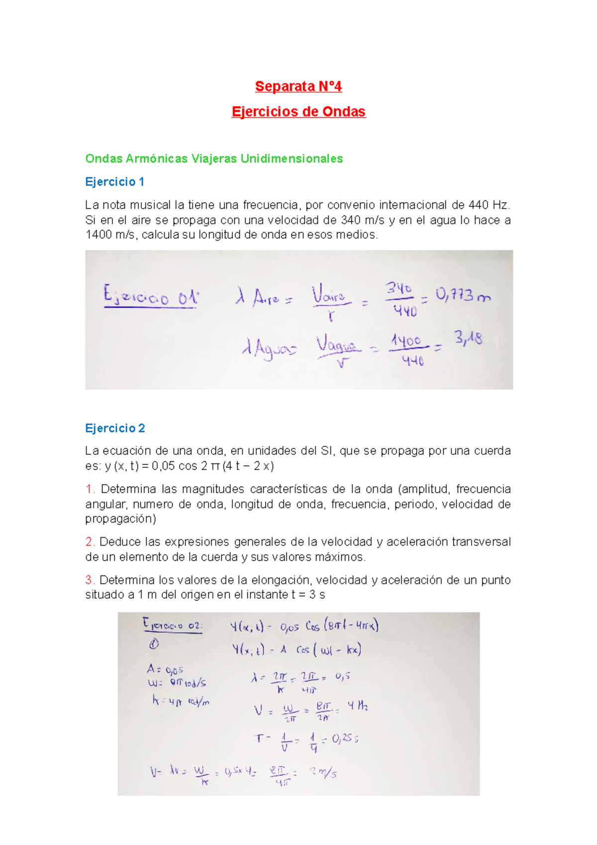 (ACV-S07) Tarea Calificada 3 (EP1) - Separata N° Ejercicios de Ondas Ondas Armónicas Viajeras ...