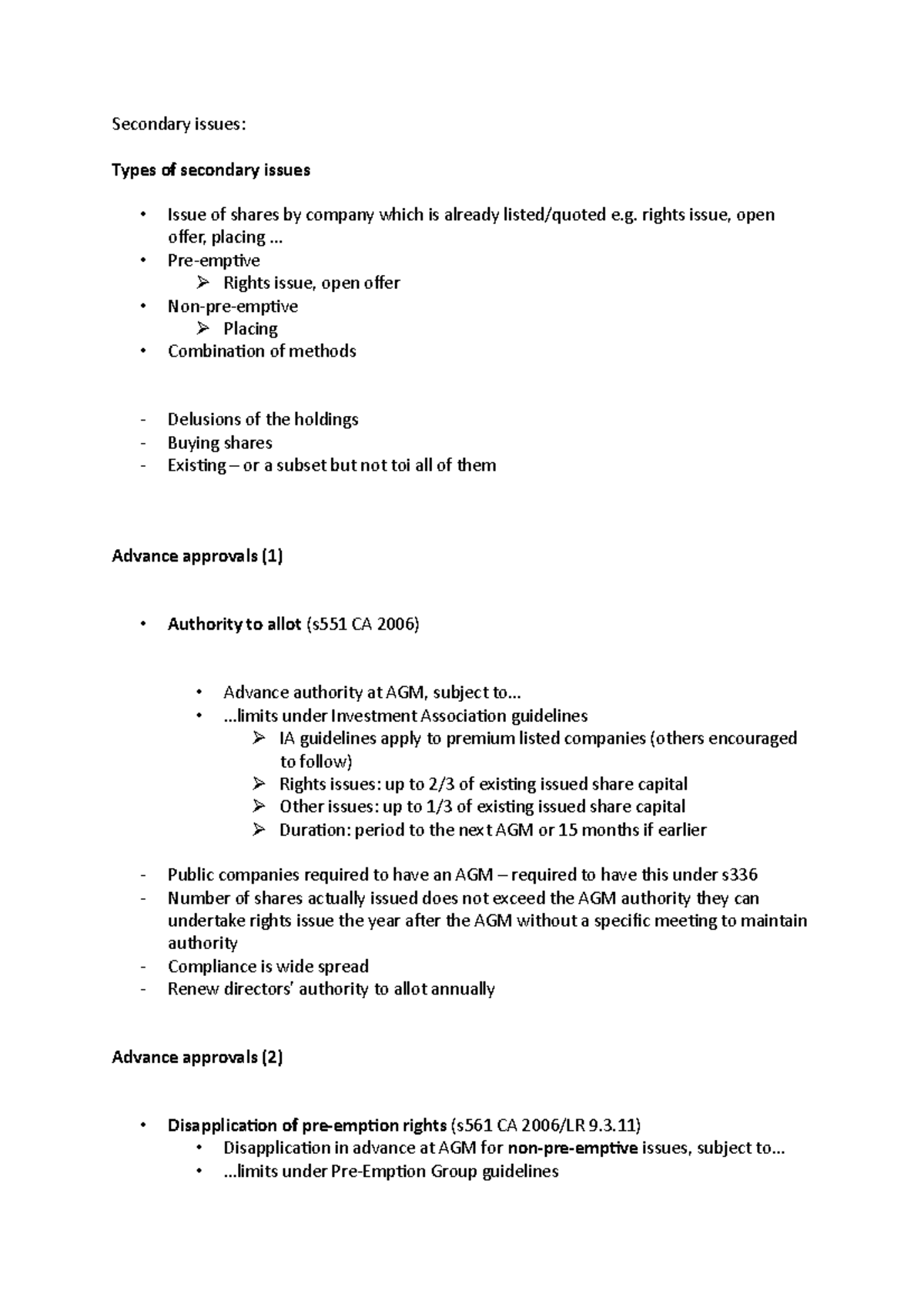 Public compnaies lecture 5 - Secondary issues: Types of secondary ...