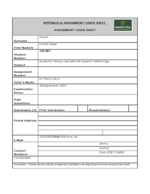 Assignments from colleges - APPENDIX A: ASSESSMENT COVER SHEET ...