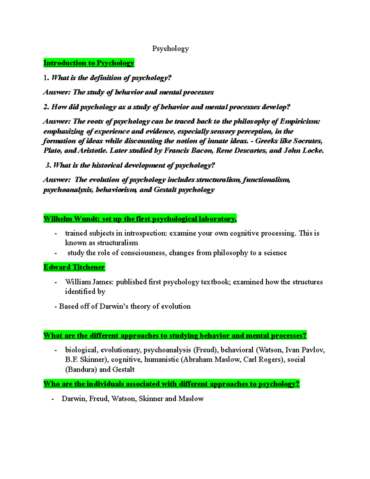 Psychology Notes 1 - Psychology Introduction to Psychology 1**. What is ...