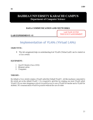 Lab 9 Dynamic Routing OSPF Nimra - 09 BSCS-4A BAHRIA UNIVERSITY KARACHI CAMPUS Department of ...