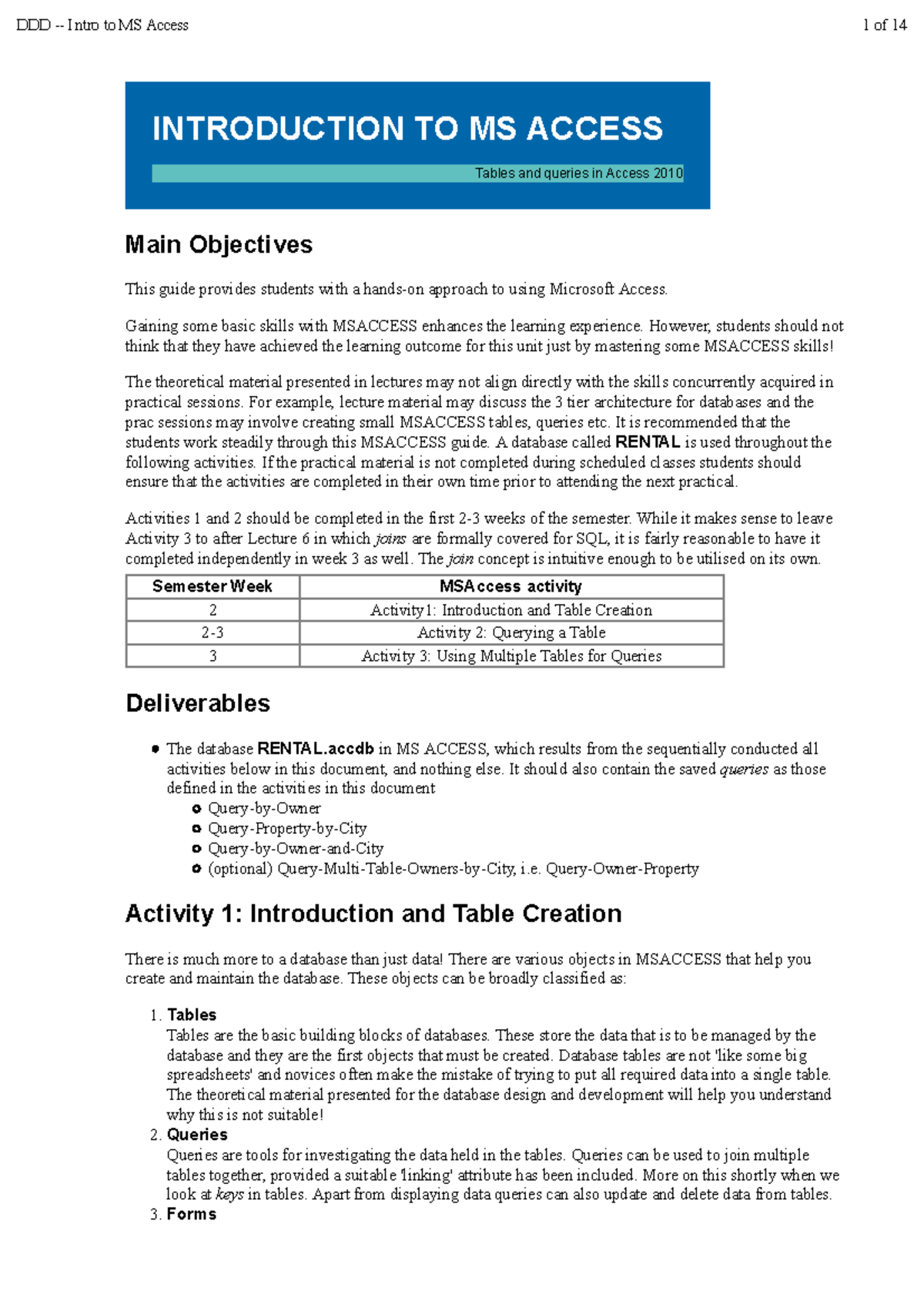 Practical 1 - Rental (assistance material) - INTRODUCTION TO MS ACCESS ...