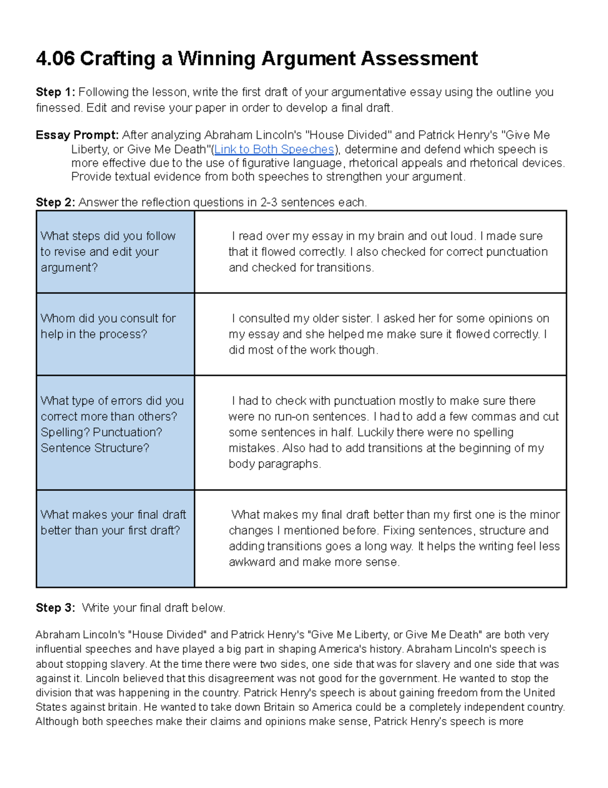 Copy of 4.06 Crafting a Winning Argument Assessment - 4 Crafting a ...
