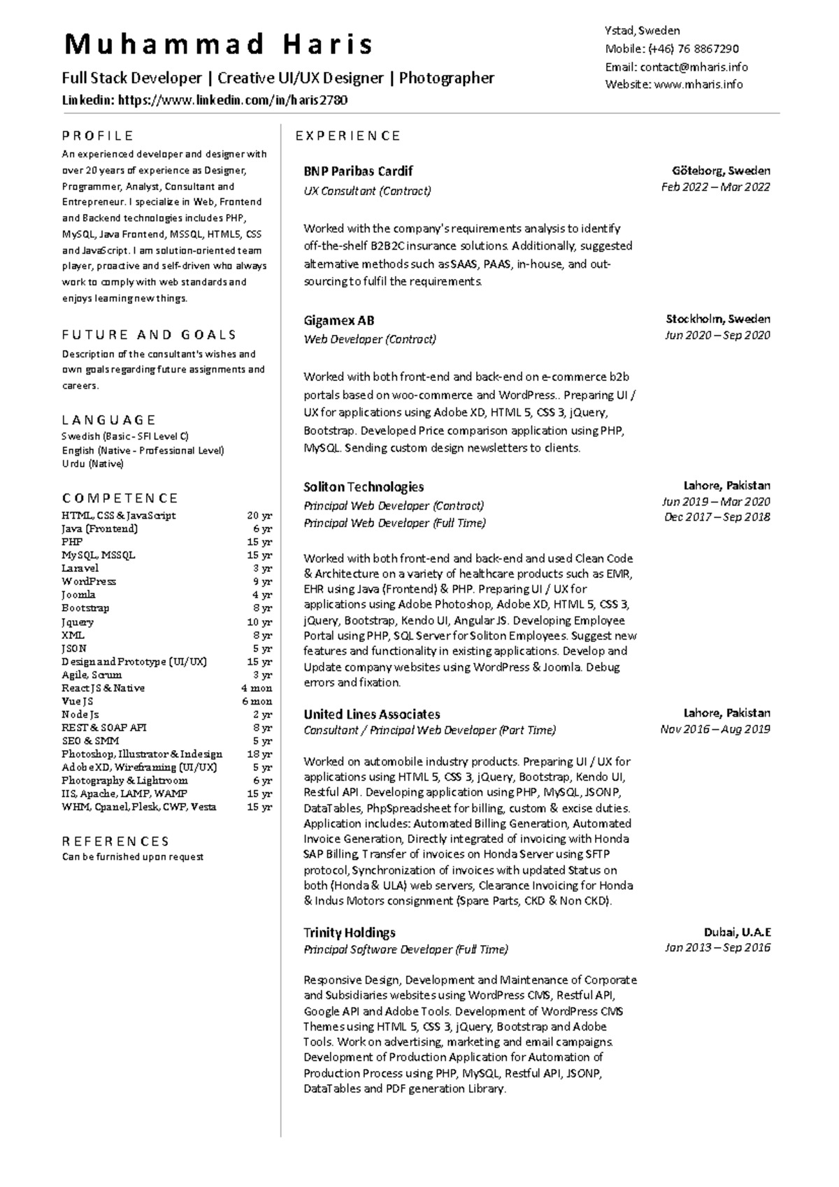 Resume-Haris-29mar2022 - M u h a m m a d H a r i s Full Stack Developer | Creative UI/UX ...