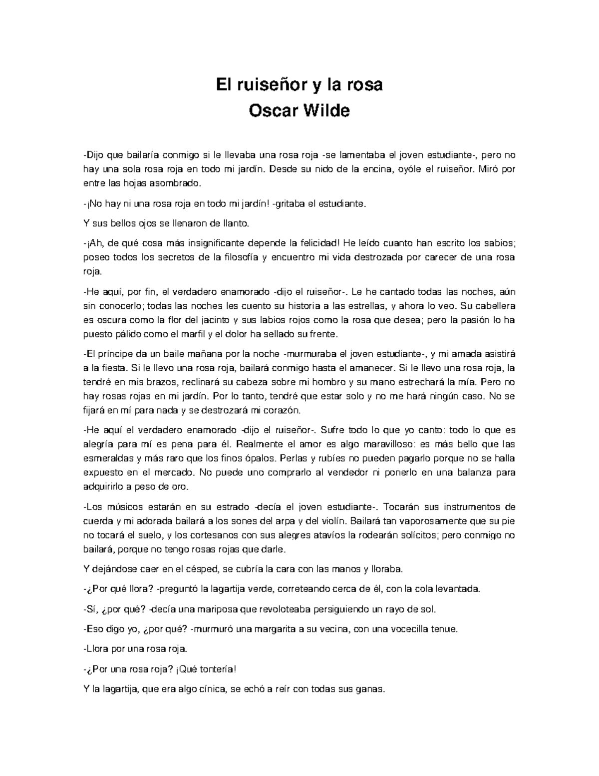 Oscar Wilde - El ruiseñor y la rosa - El ruiseñor y la rosa Oscar Wilde ...