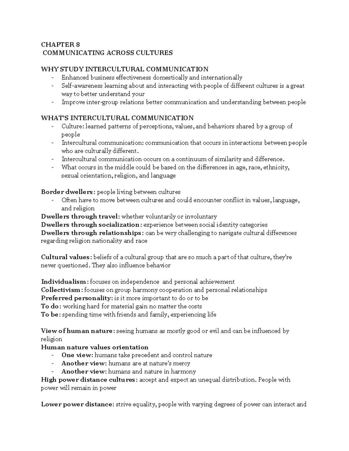 Chapter 8 - COMMUNICATING ACROSS CULTURES - CHAPTER 8 COMMUNICATING ...