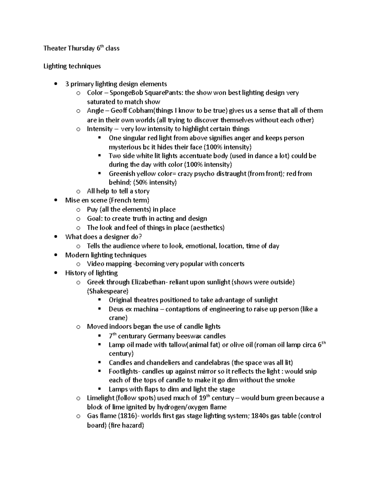 Theater Thursday 6th class - Theater Thursday 6th class Lighting ...
