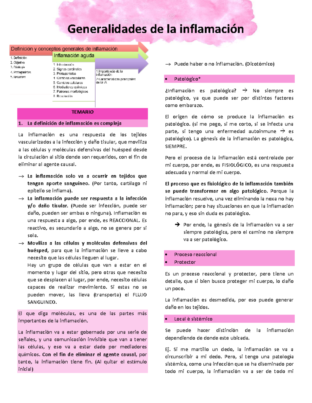 Clase 1 PATO II - Generalidades de la inflamación - TEMARIO La ...