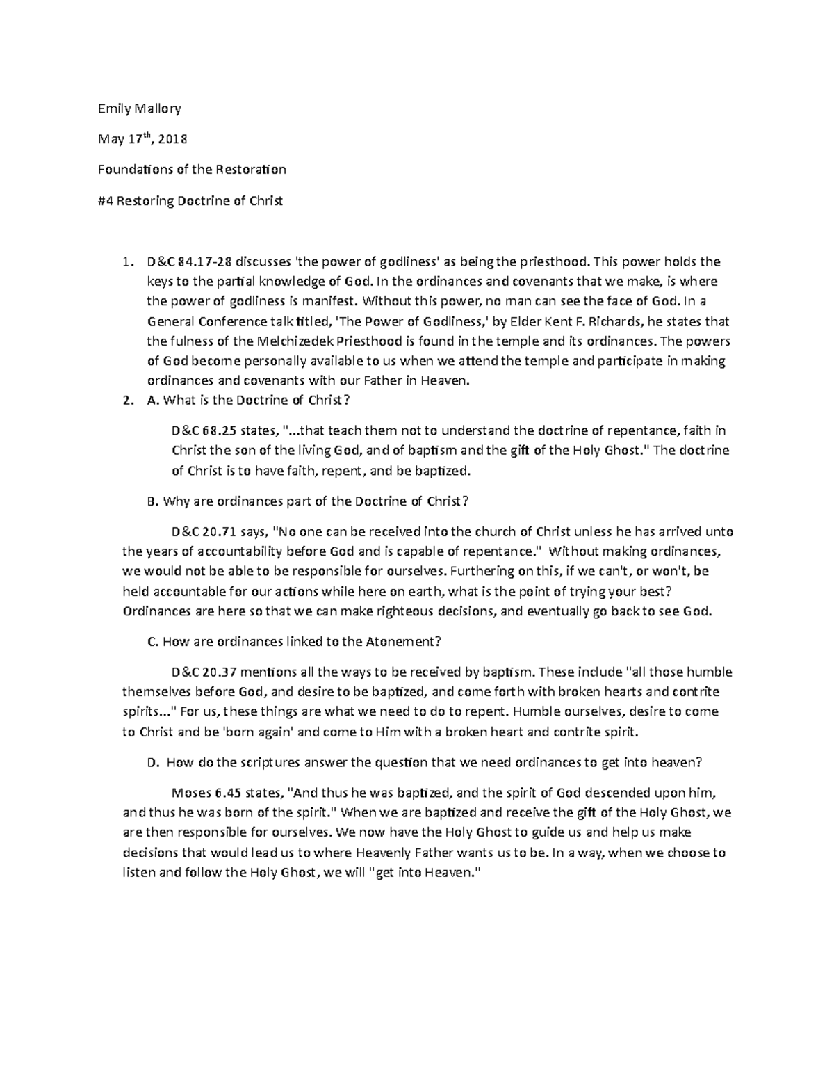 FDREL225 - Restoring Doctrine of Christ - Emily Mallory May 17th, 2018 ...