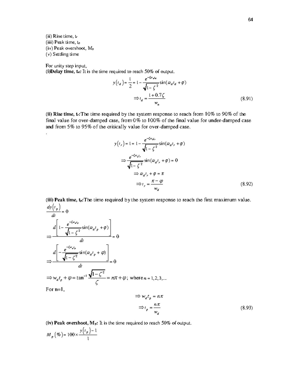 Fundamental of contorl systems -lecture 7 - (ii) Rise time, tr (iii ...