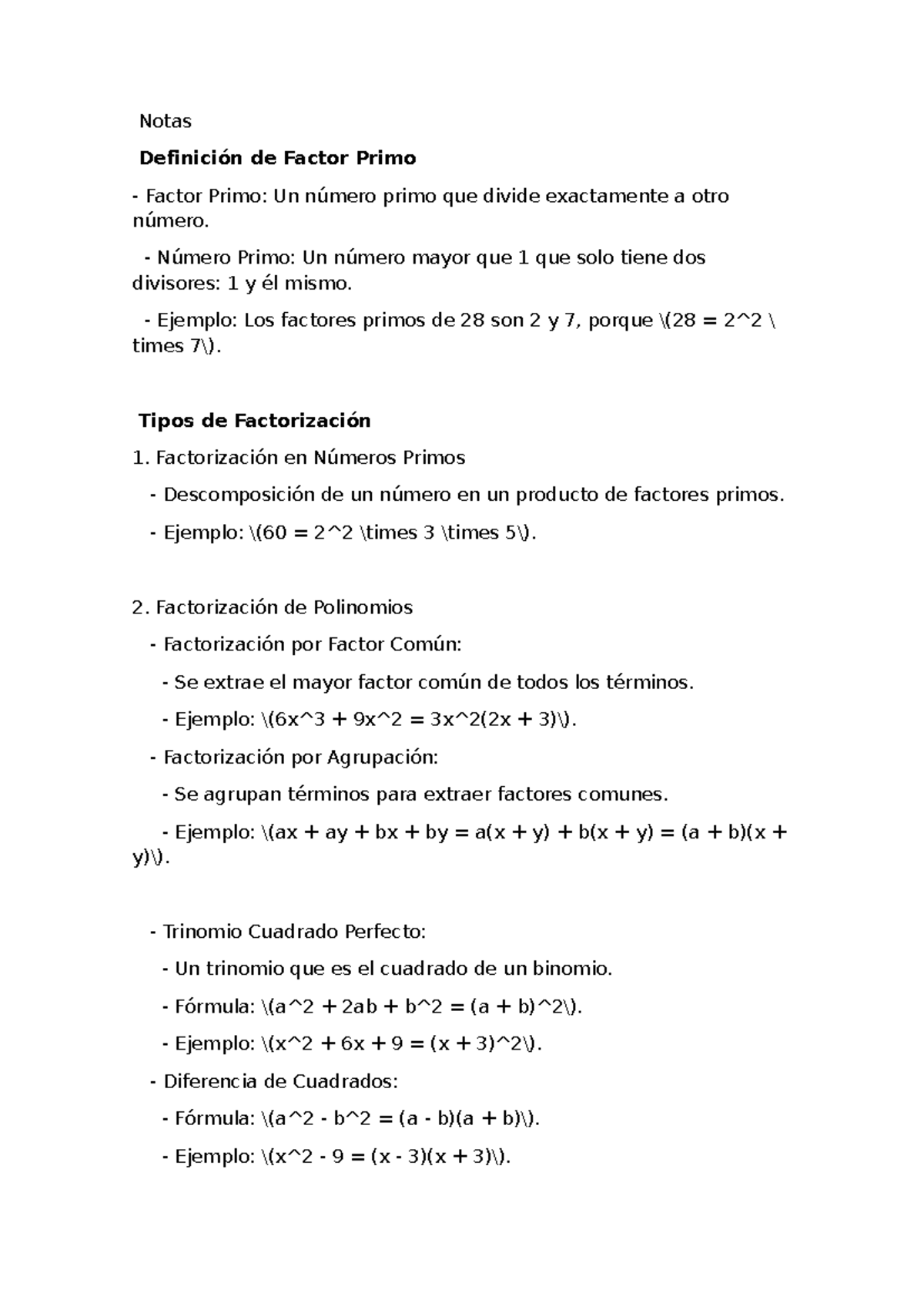 S11- Definición de factor primo y tipos de factorización - Notas ...