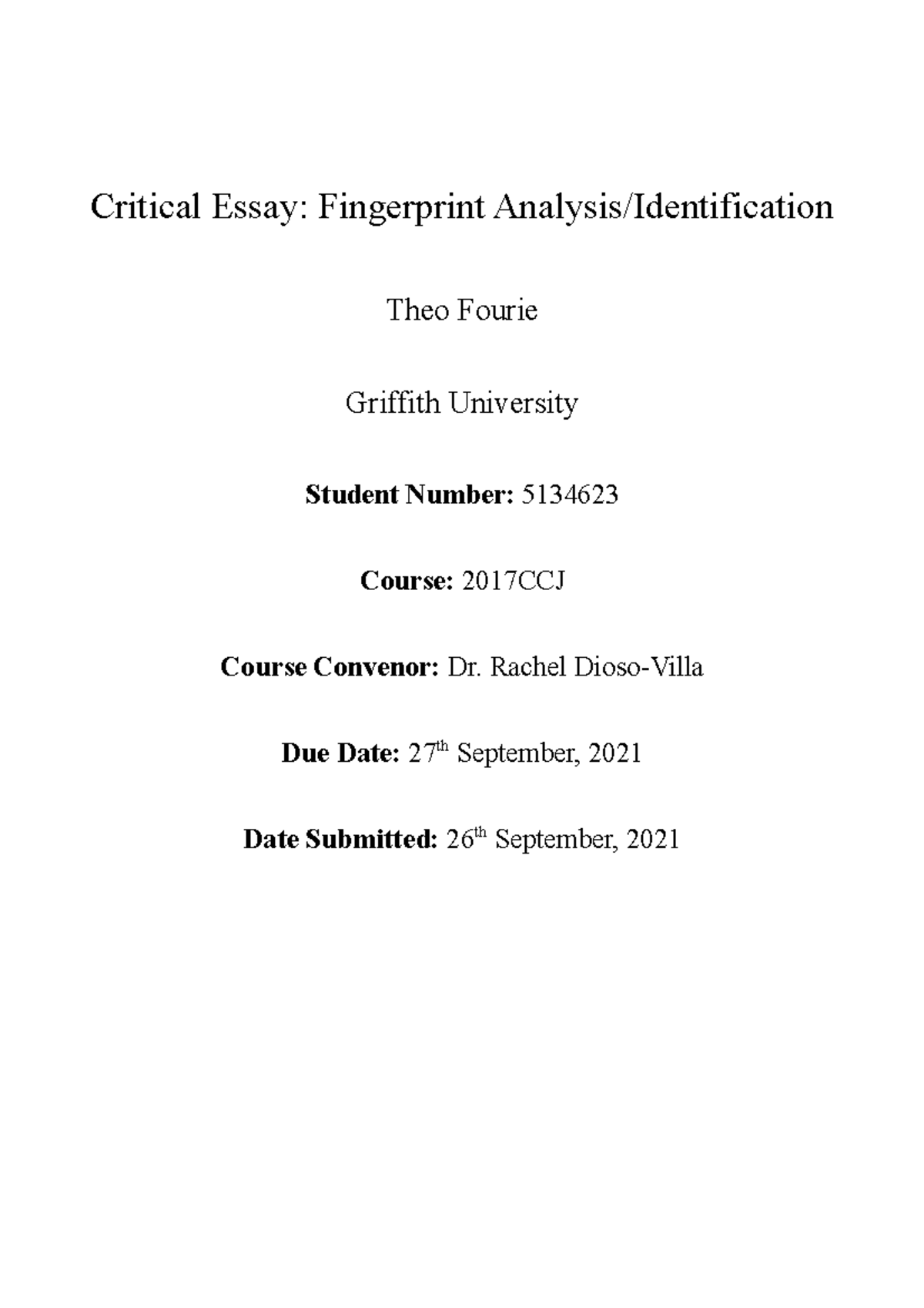 Critical Essay 2017CCJ - Critical Essay: Fingerprint Analysis ...