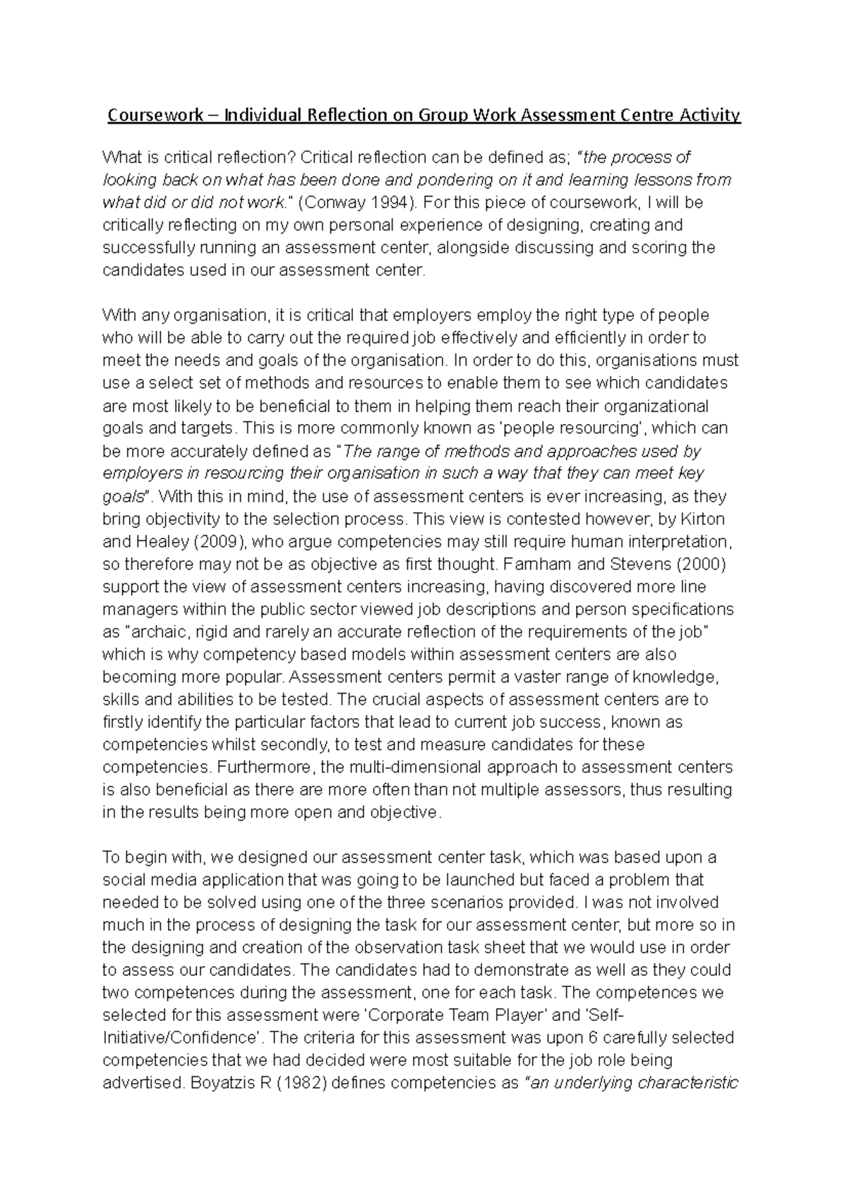 Coursework Individual Reflection On Group Work Assessment Centre