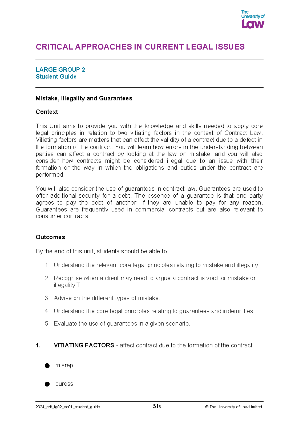 Critical App (2) - Student Guide - CRITICAL APPROACHES IN CURRENT LEGAL ...