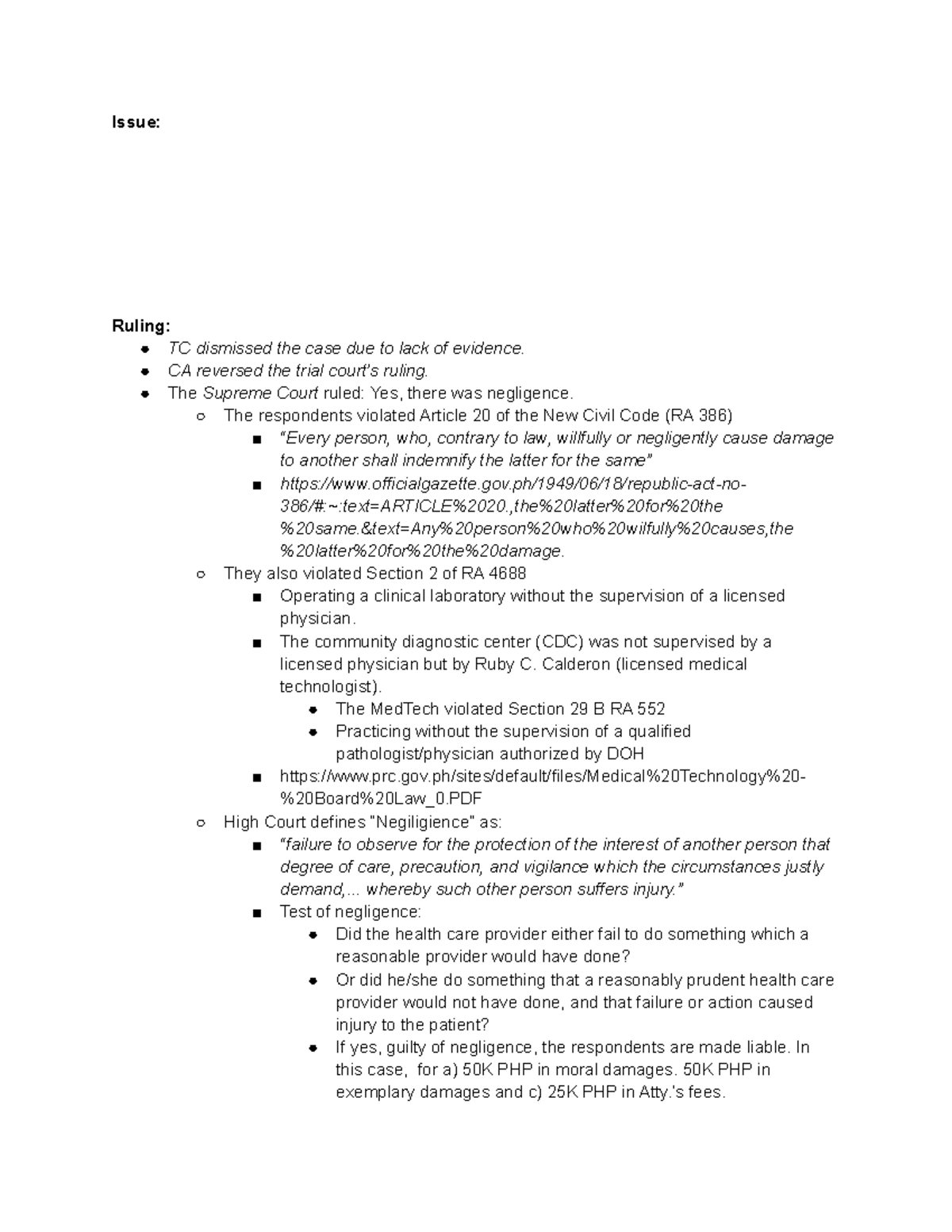 Ruling - Sample of case digest - Issue: Ruling: TC dismissed the case ...