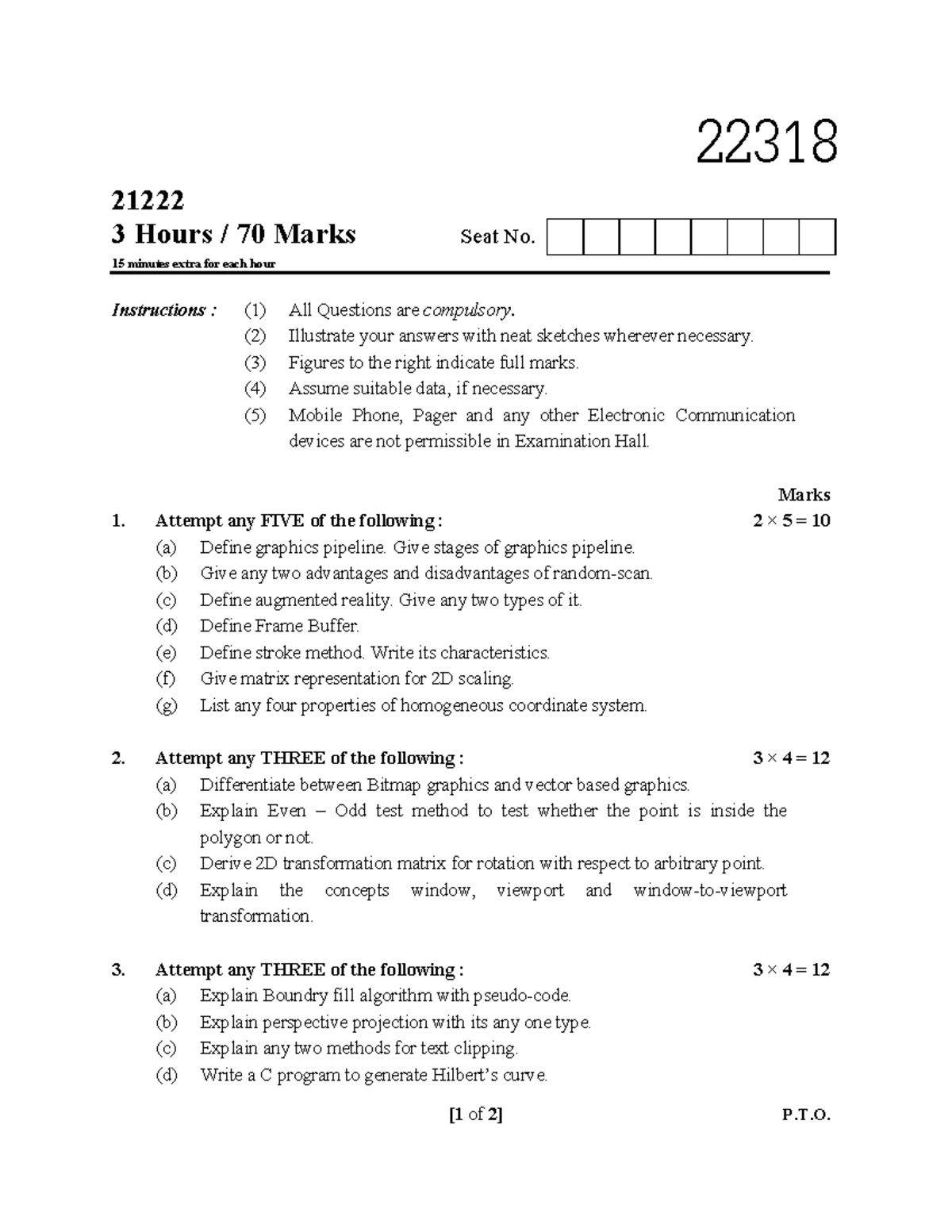 22318 - 22318 [1 of 2] P.T. 21222 3 Hours / 70 Marks Seat No. 15 ...