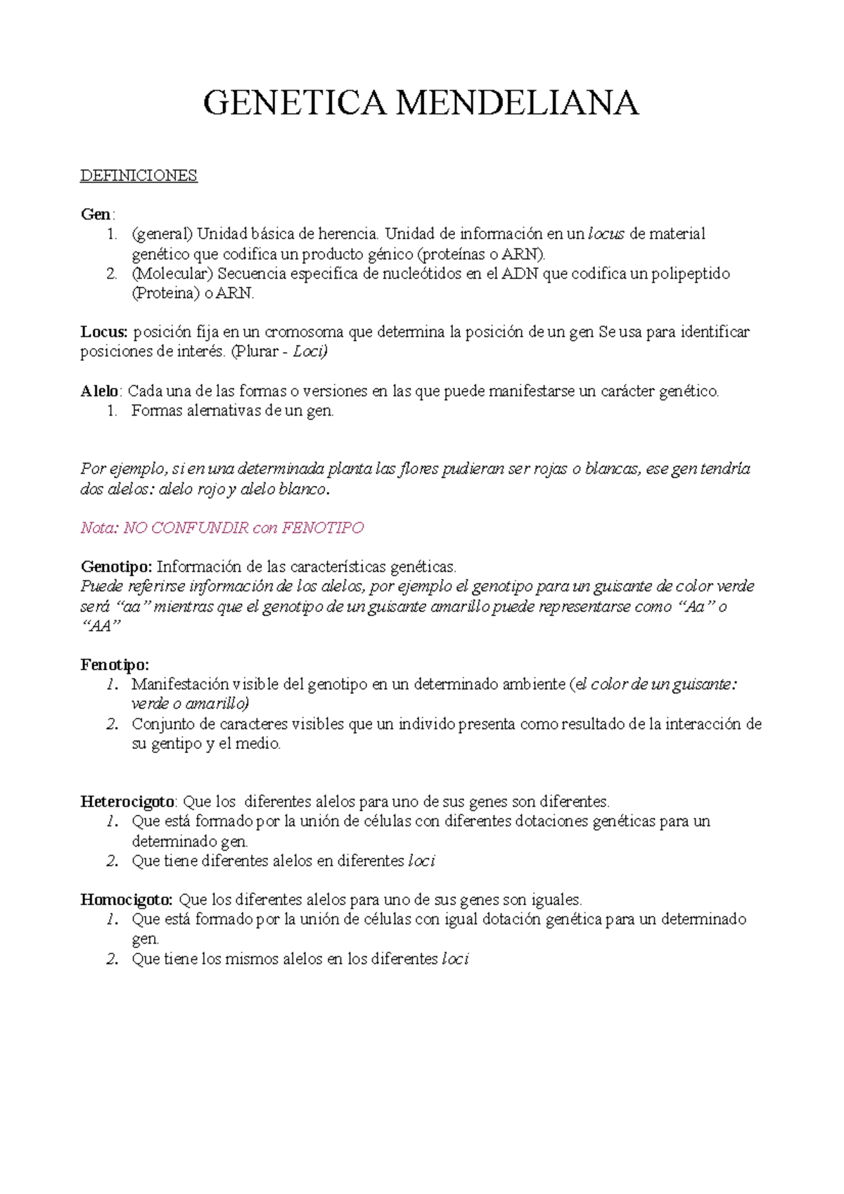 Genetica Mendeliana Basica - GENETICA MENDELIANA DEFINICIONES Gen: 1 ...