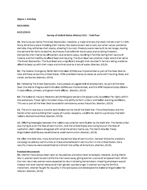 C121 T1 - Passed 1st Attempt - Survey of United States History C121 ...