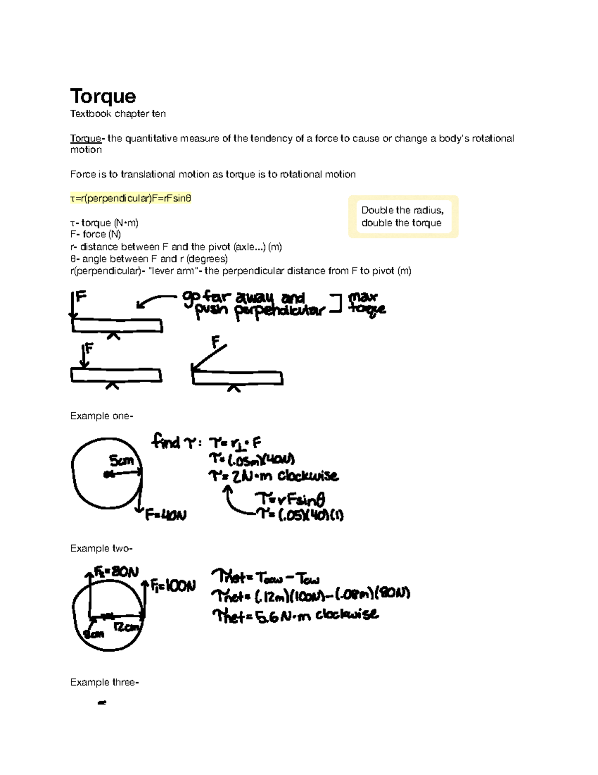 Torque - Lecture notes from AP Physics 1 from teacher Mr. Schmidt from ...