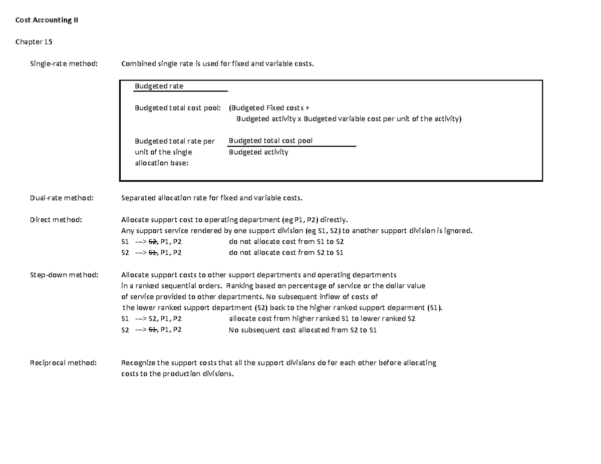 Formula sheet - Chapter 15 Single-rate method: Combined single rate is ...