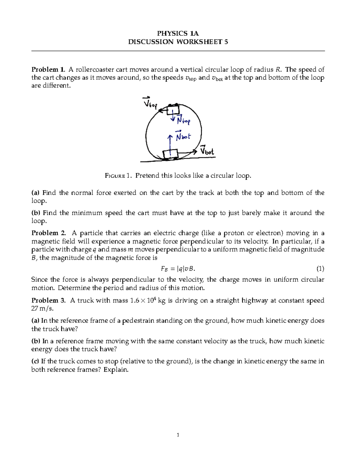 Phys1a-discussion-5 - Physics 1A - Professor Bauer- discussion 5 - PHYSICS 1A DISCUSSION ...