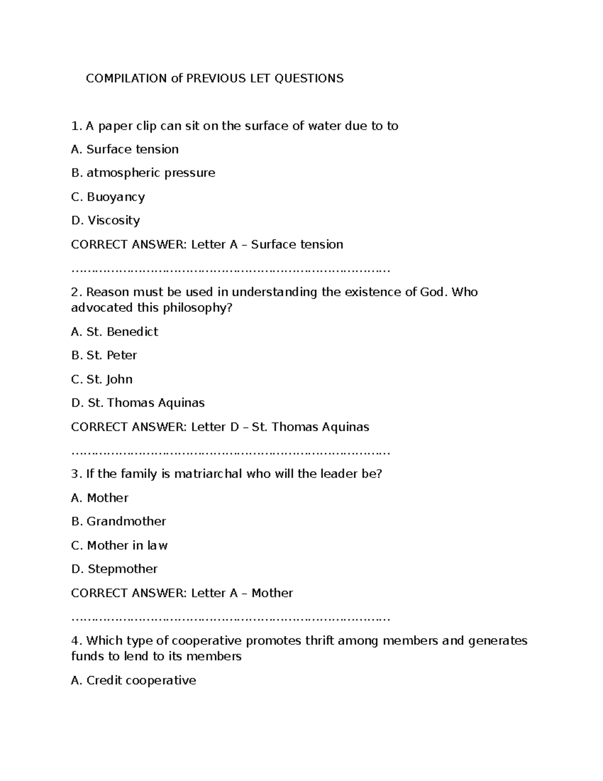 Let reviewer - COMPILATION of PREVIOUS LET QUESTIONS A paper clip can ...