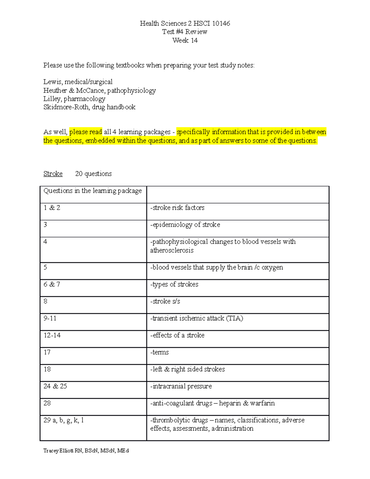 HS2Test#4Review - test review - Health Sciences 2 HSCI 10146Test #4 ...