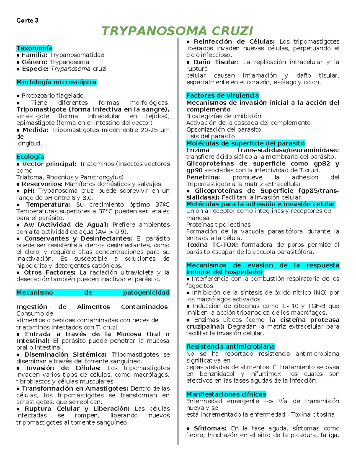 Copia de Apuntes LAB - Corte 3 TRYPANOSOMA CRUZI Taxonomía Familia ...