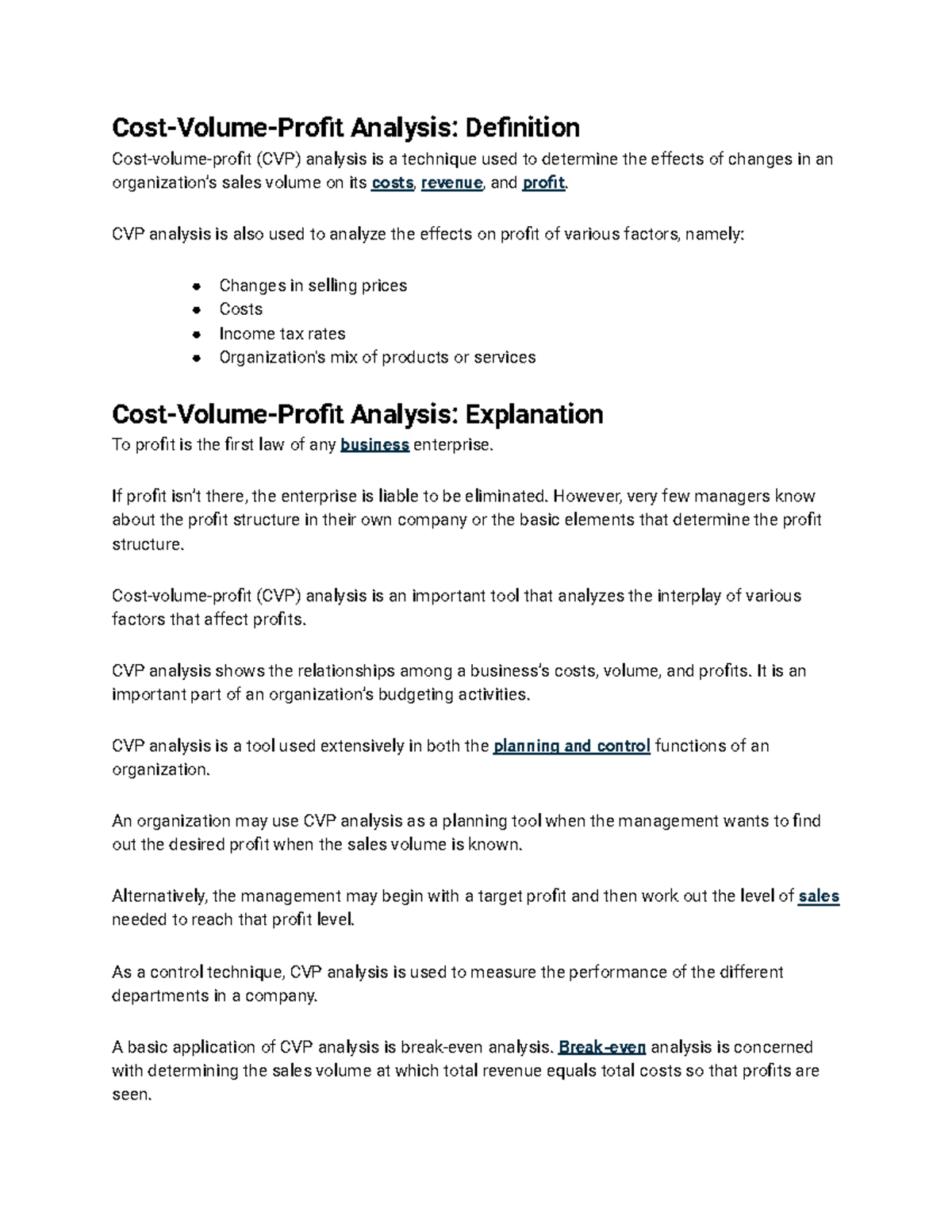Cost-Volume-Profit Analysis Definition - Cost-Volume-Profit Analysis ...