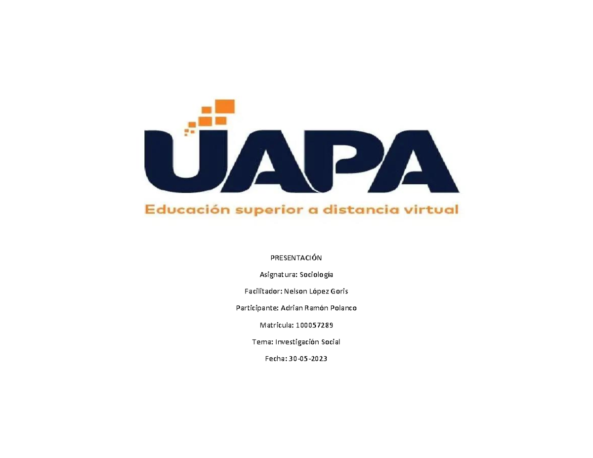 Sociologia tarea - PRESENTACI”N Asignatura: SociologÌa Facilitador ...