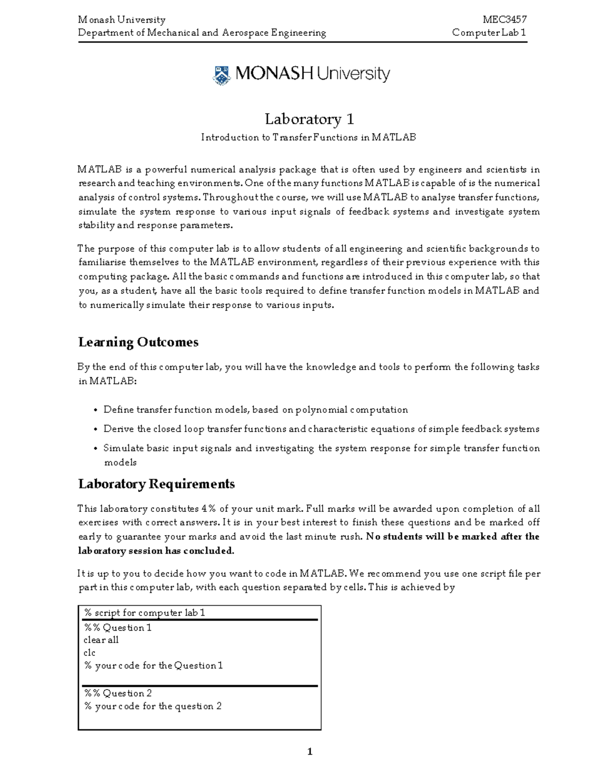 MEC3457 Computer Lab 1 - Department of Mechanical and Aerospace ...
