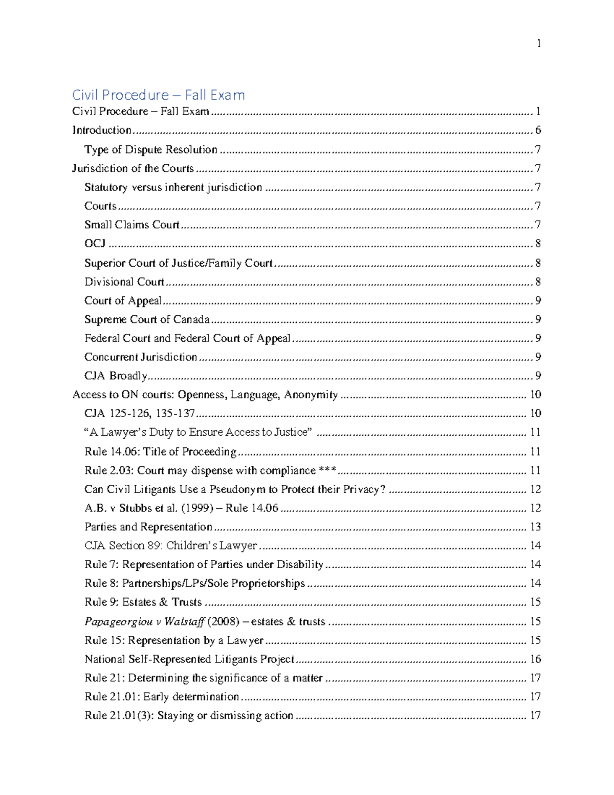 Civil Procedure - Fall Outline - Civil Procedure – Fall Exam Civil ...