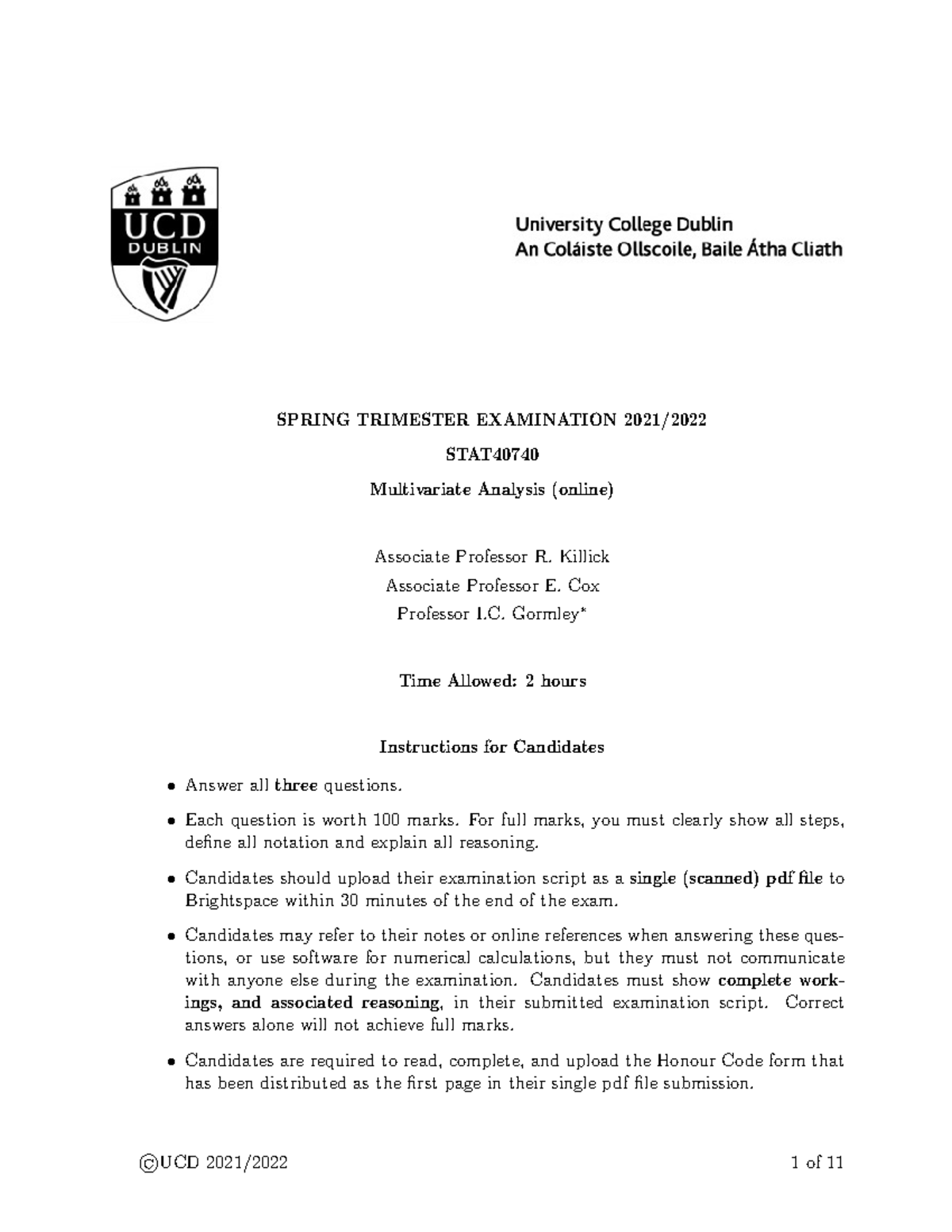 STAT40740 2022 Tri2 Final - SPRING TRIMESTER EXAMINATION 2021/ STAT ...