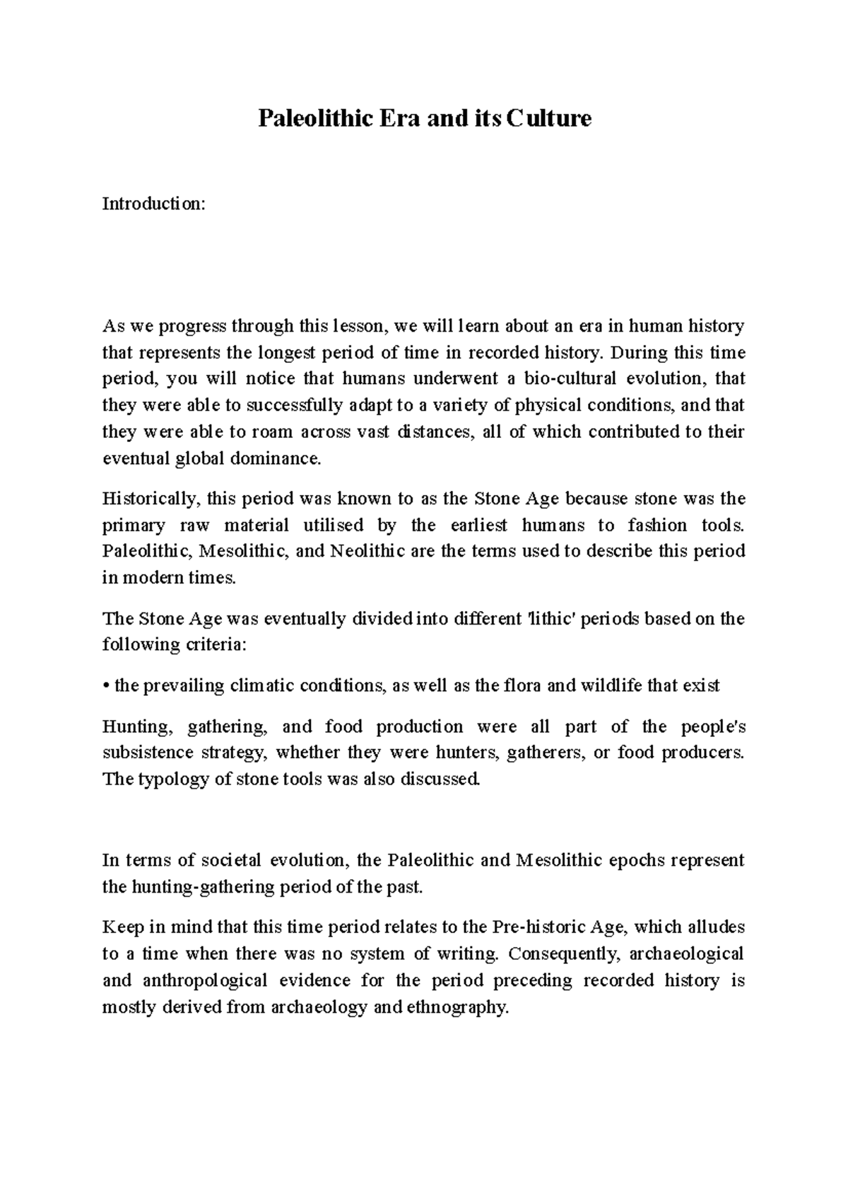 Paleolithic Era and its Culture - Ancient India - Studocu