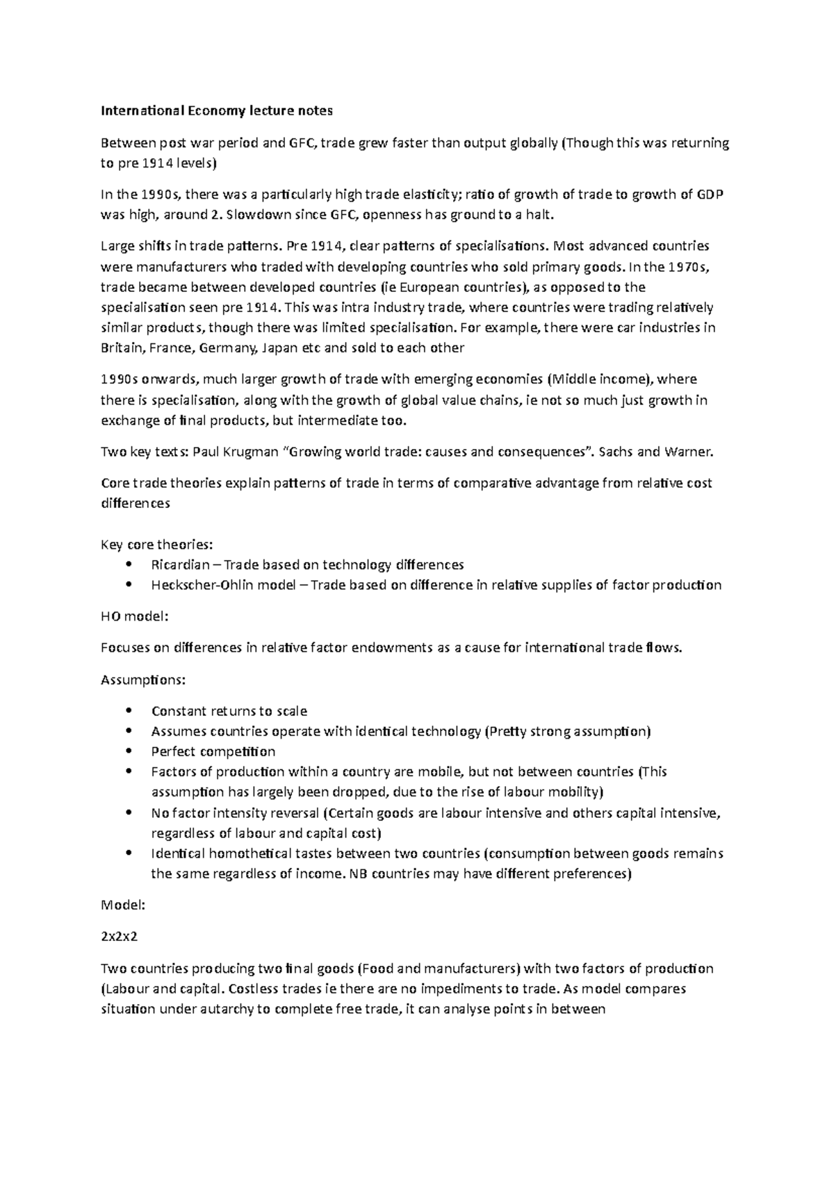 Lecture notes HO model - International Economy lecture notes Between ...