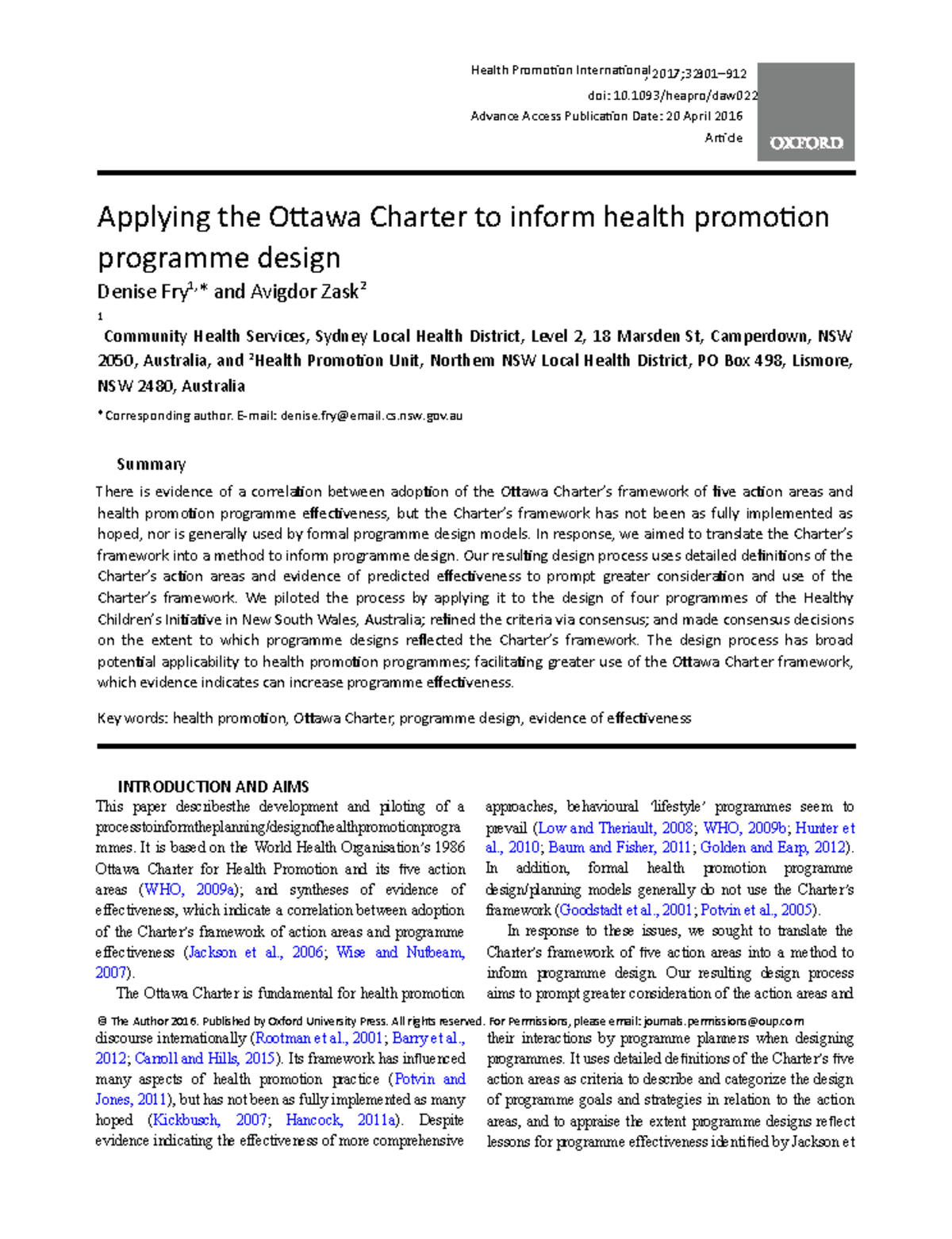 Applying Ottawa Charter - Applying the Ottawa Charter to inform health ...